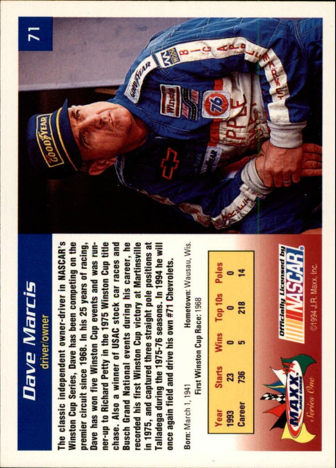 1994 Maxx #71 Dave Marcis | eBay