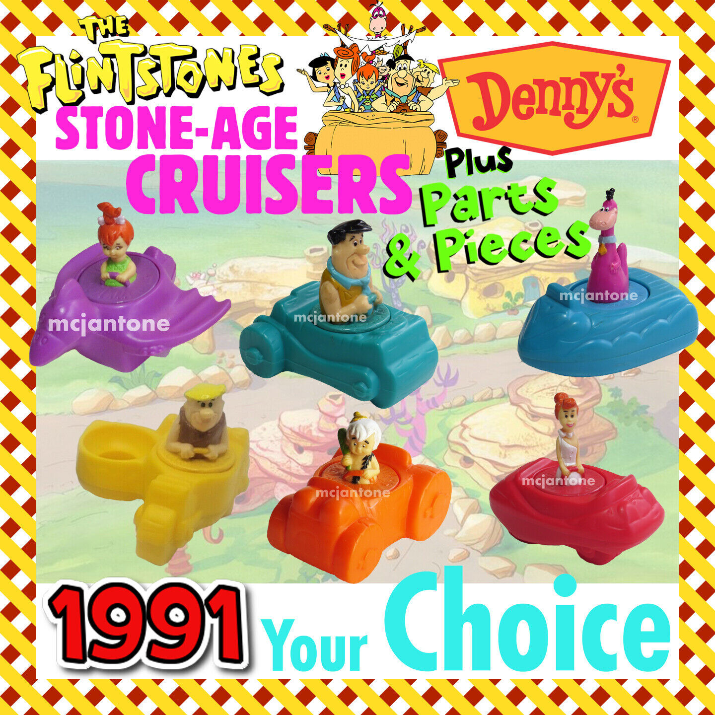 Denny's 1991 FLINSTONES STONE AGE CRUISERS Car FLINTSTONE YOUR Toy Part ...