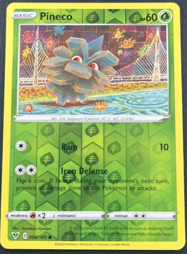 Pineco 008/185 Pokemon Reverse Holo Rare Card English Vivid Voltage ...
