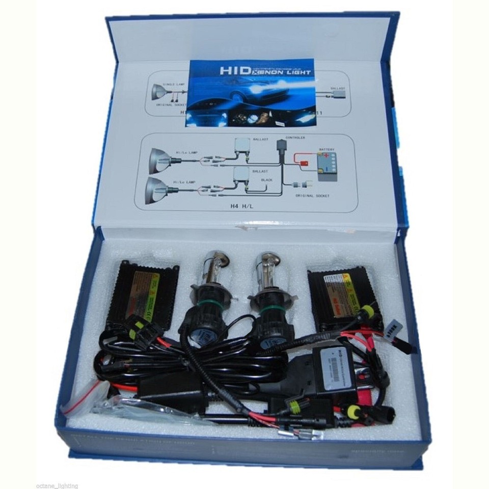 8000K Crystal Blue Hi/Low H4 HID Light Bulbs Bi-Xenon Slim Ballast ...