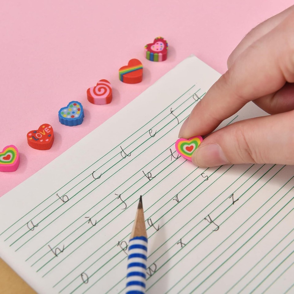 300PCS Mini Cute Pencil Erasers for Kids,Heart-Shaped small, Assorted ...