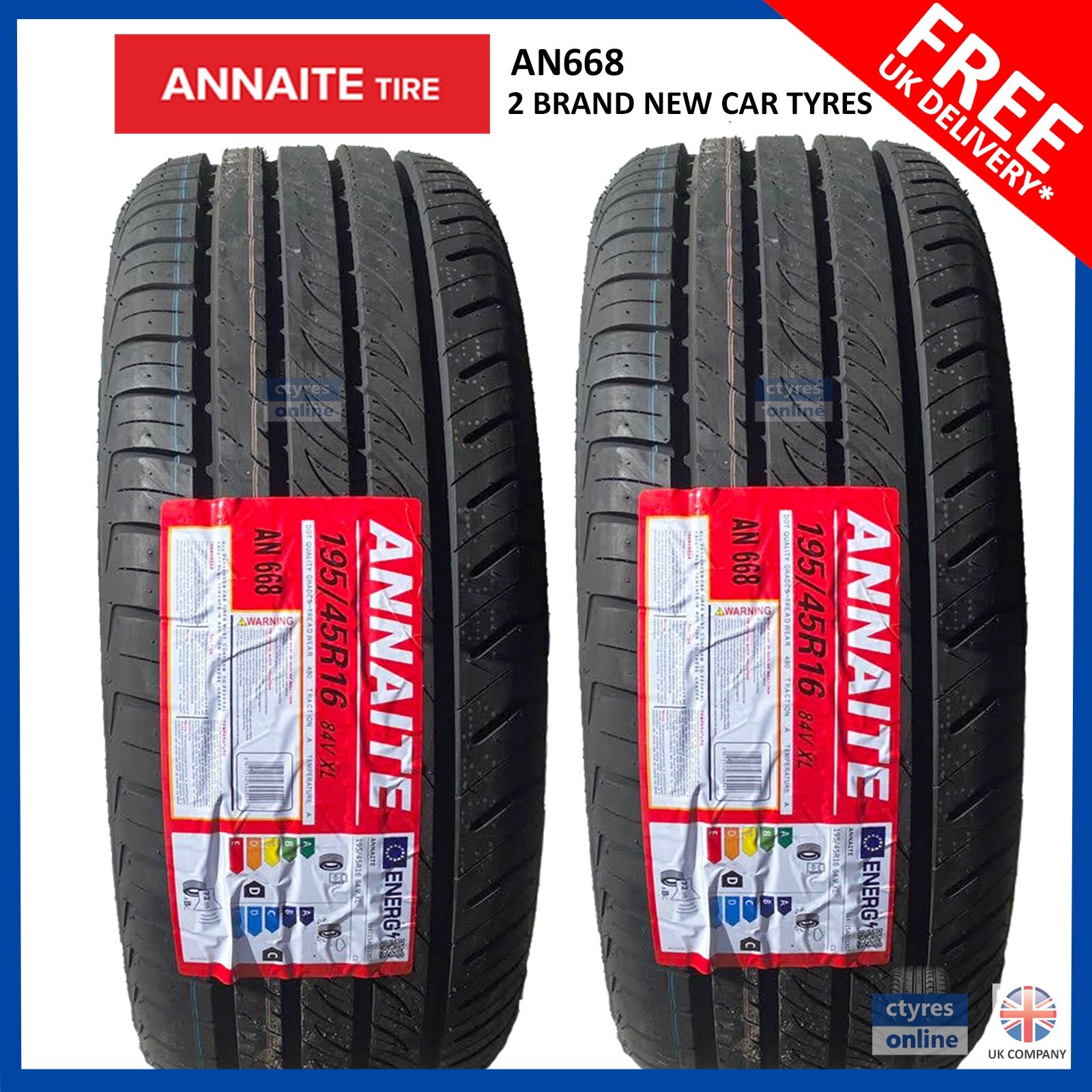 2X New 195 45 16 ANNAITE AN668 84V XL 195/45R16 1954516 *C WET GRIP* (2 ...