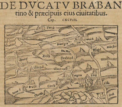 Antique Map "De Ducatu Brabantino" (Duchy of Brabant) S. Munster, 1544 ...
