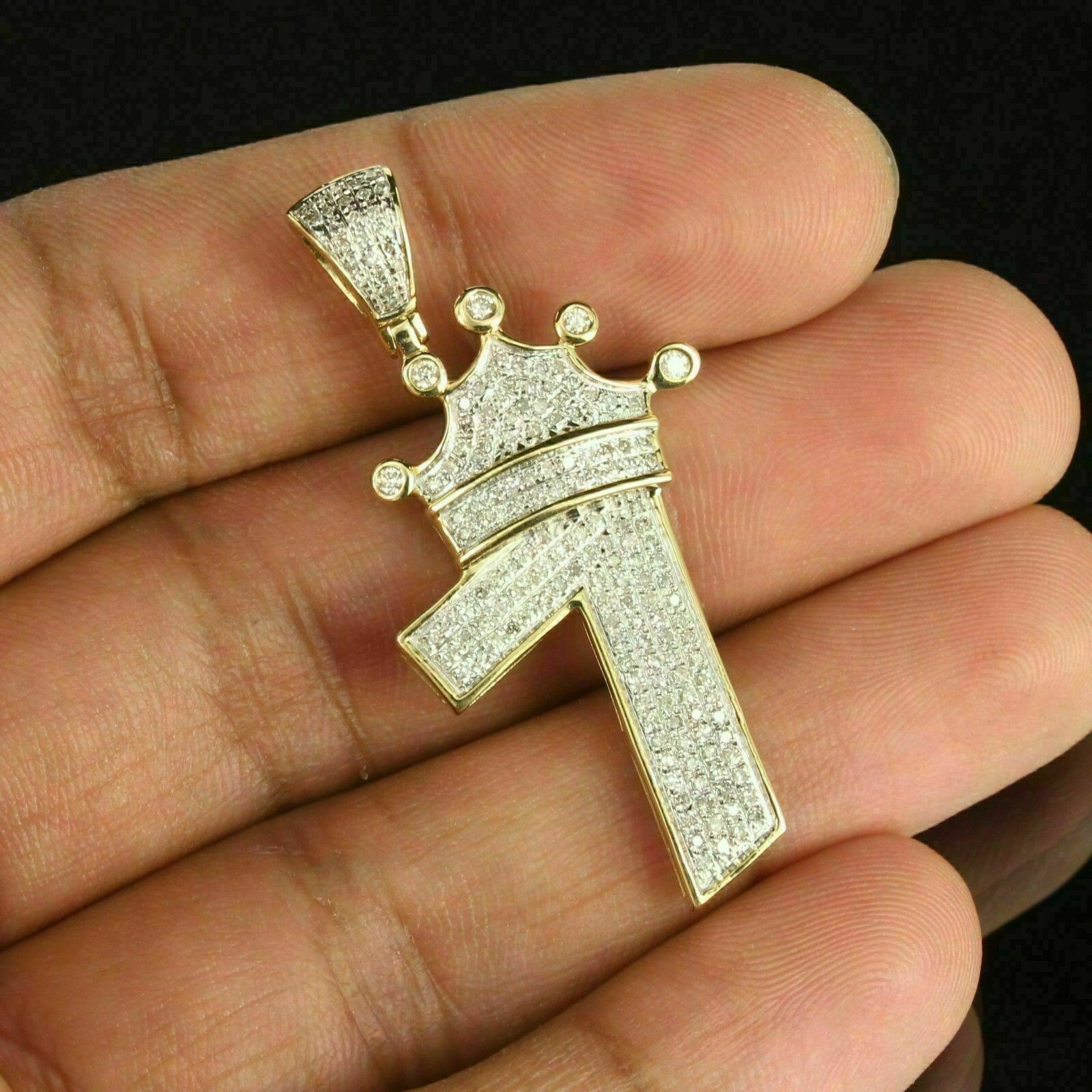 3.0Ct Simulated Diamond Men's Custom " 7 " Number Pendant 14k Yellow ...