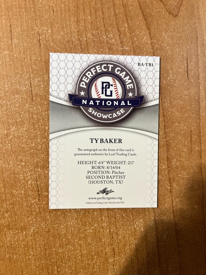 2022 Leaf Perfect Game National Showcase - Ty Baker - Orange Auto /30 ...
