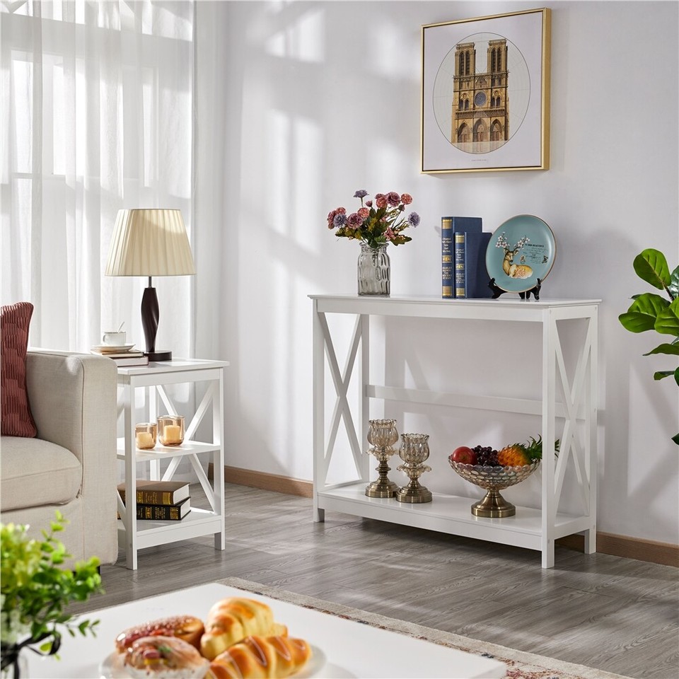 Slim Console Table X-Shape Side Table Storage Shelve Multi-tier ...