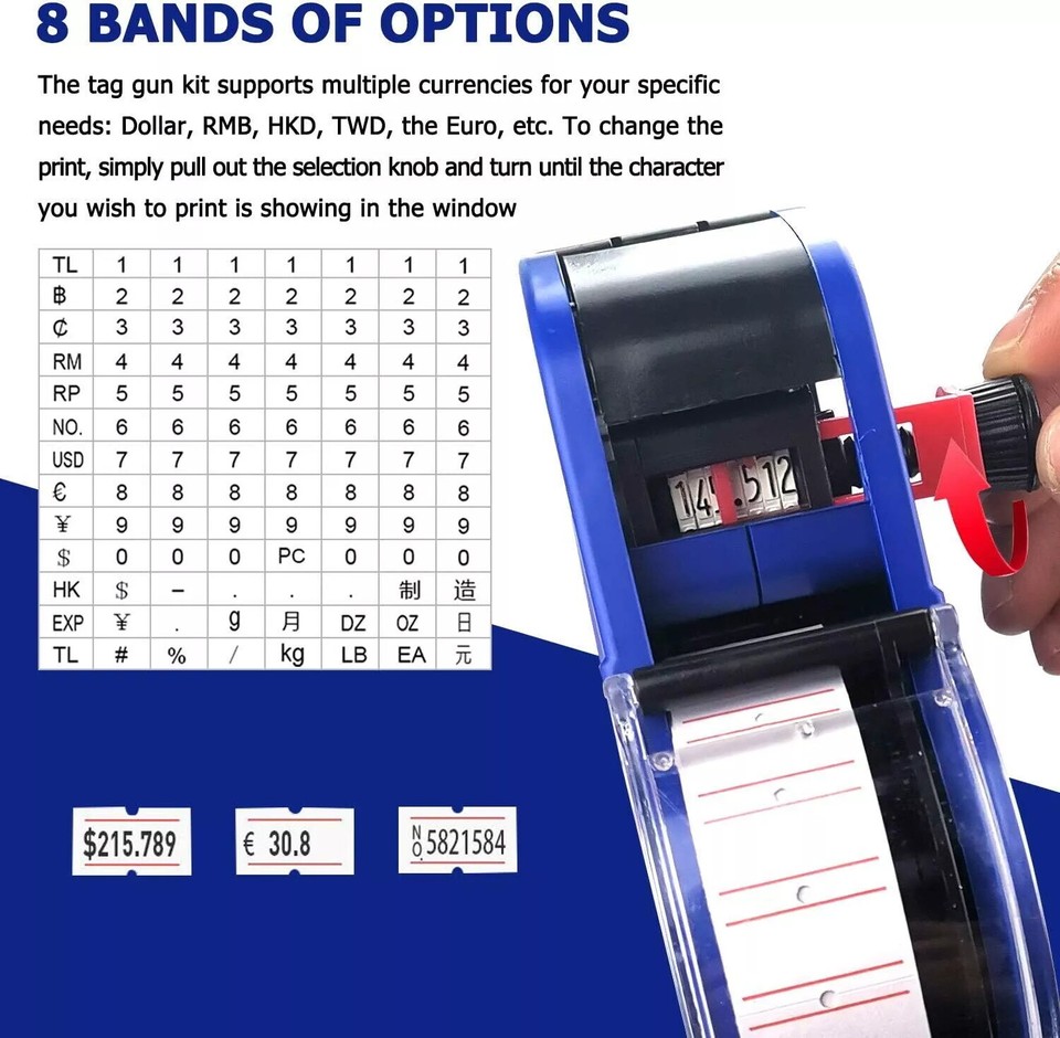8 Digits Price tag Gun with 5000 Sticker Labels and 4 Ink Refill Marker ...