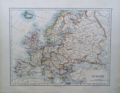 1896 ANTIQUE MAP EUROPE BRITISH ISLES ICELAND AUSTRIA MONARCHY ITALY ...