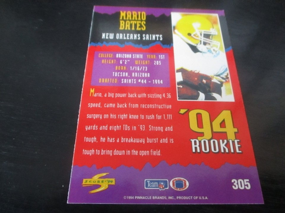 mario bates (new orleans saints - rb) 1994 score ROOKIE card #305 nr ...