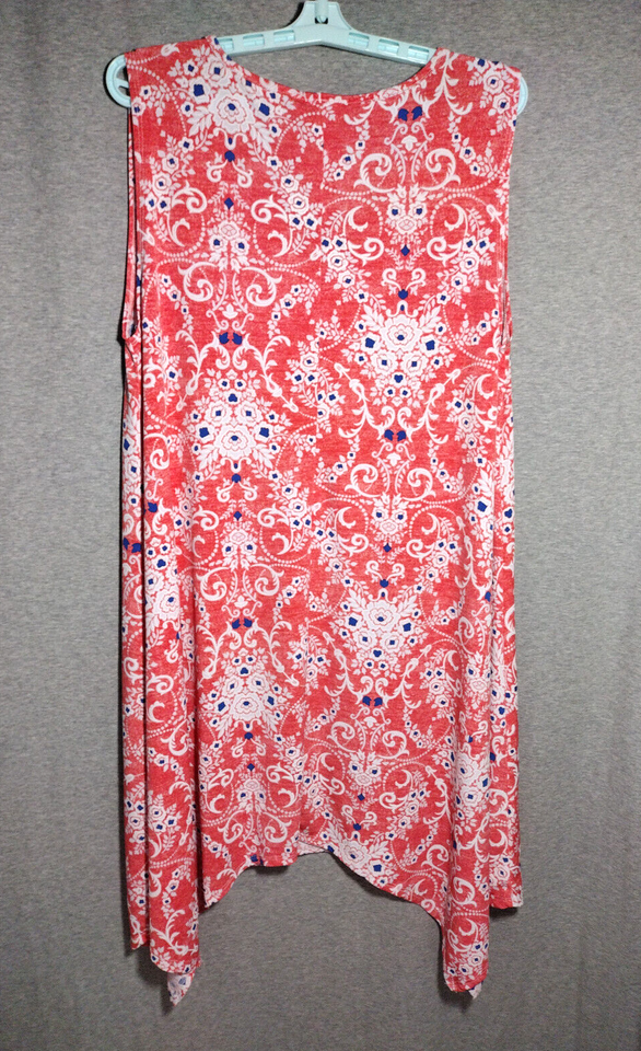 SJS Sun Dress Midi Sleeveless Women's 1X Plus Shark Bite Hem Red White ...