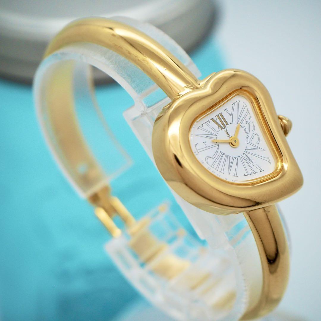 Yves Saint Laurent YSL Heart Watch Vintage Heart bezel Gold Bangle | eBay
