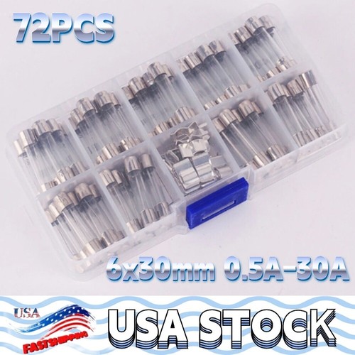 6x30mm 0.5A-30A 72Pcs Quick Fast Blow Electrical Glass Tube Fuse ...