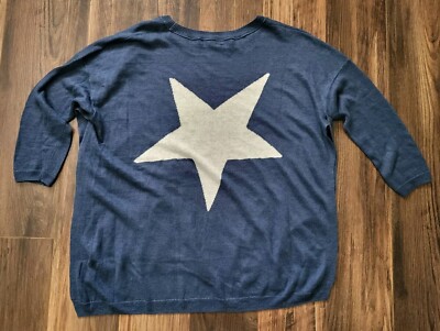 360 Sweater Italian Yarn 100% Linen Blue Star Sweater Side Slits Sz S ...