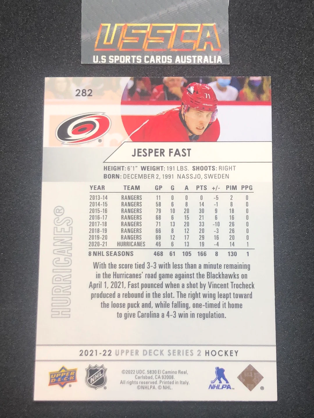 2021-22 Upper Deck Series Two #282 - Jesper Fast - Carolina Hurricanes ...