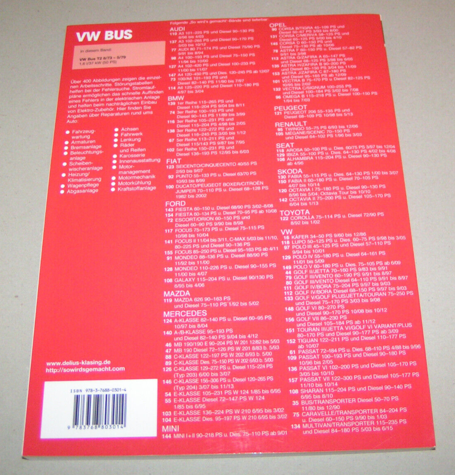 Repair Manual VW Bus T2 - 1,6 Litre/50 HP - Year of Manufacture 1973 To ...