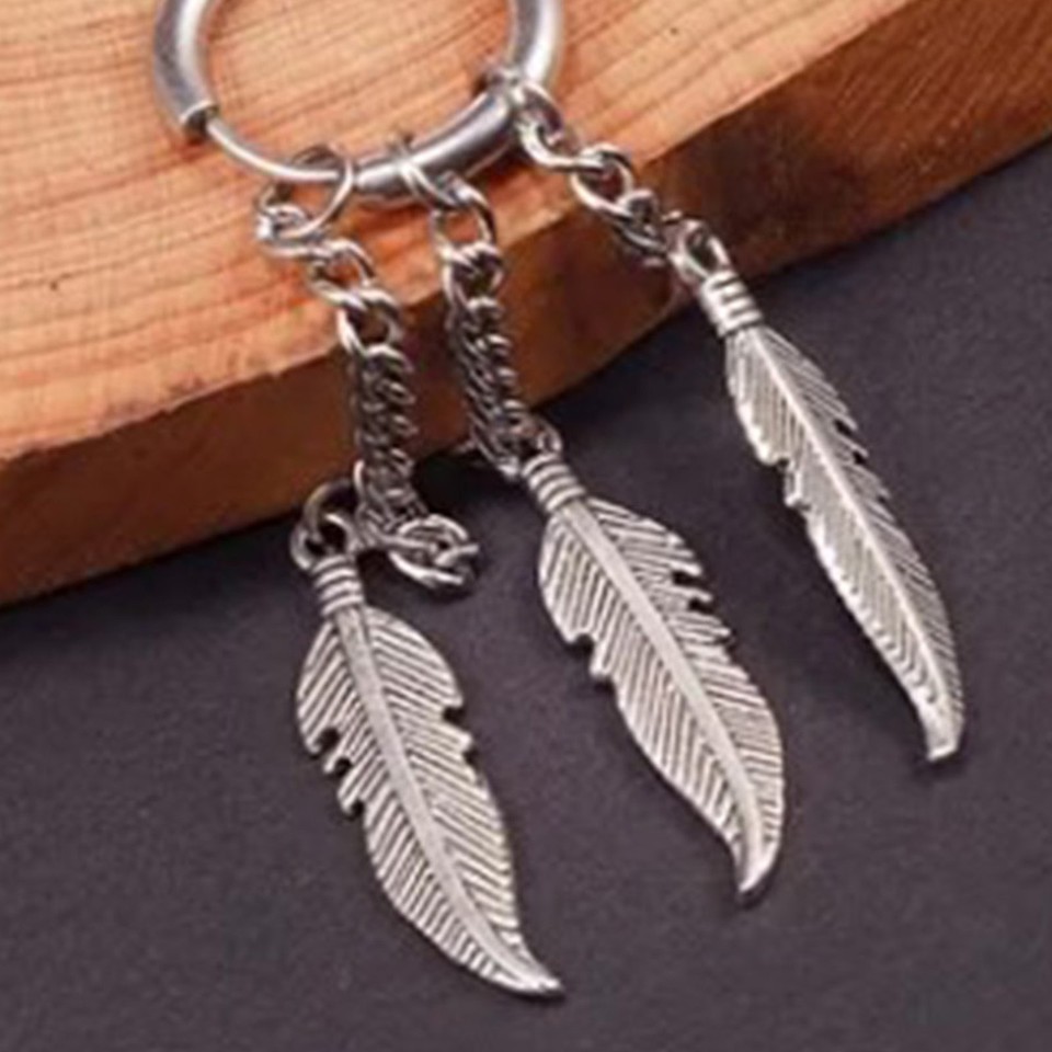 1 Pair Hoop Dangle Earrings Stainless Steel Leaf Tassel Pendant ...