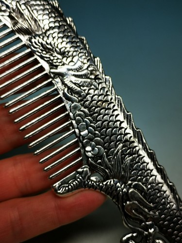 New Amazing Silver Carving Dragon Comb Old Collectibles Handwork Tibet ...