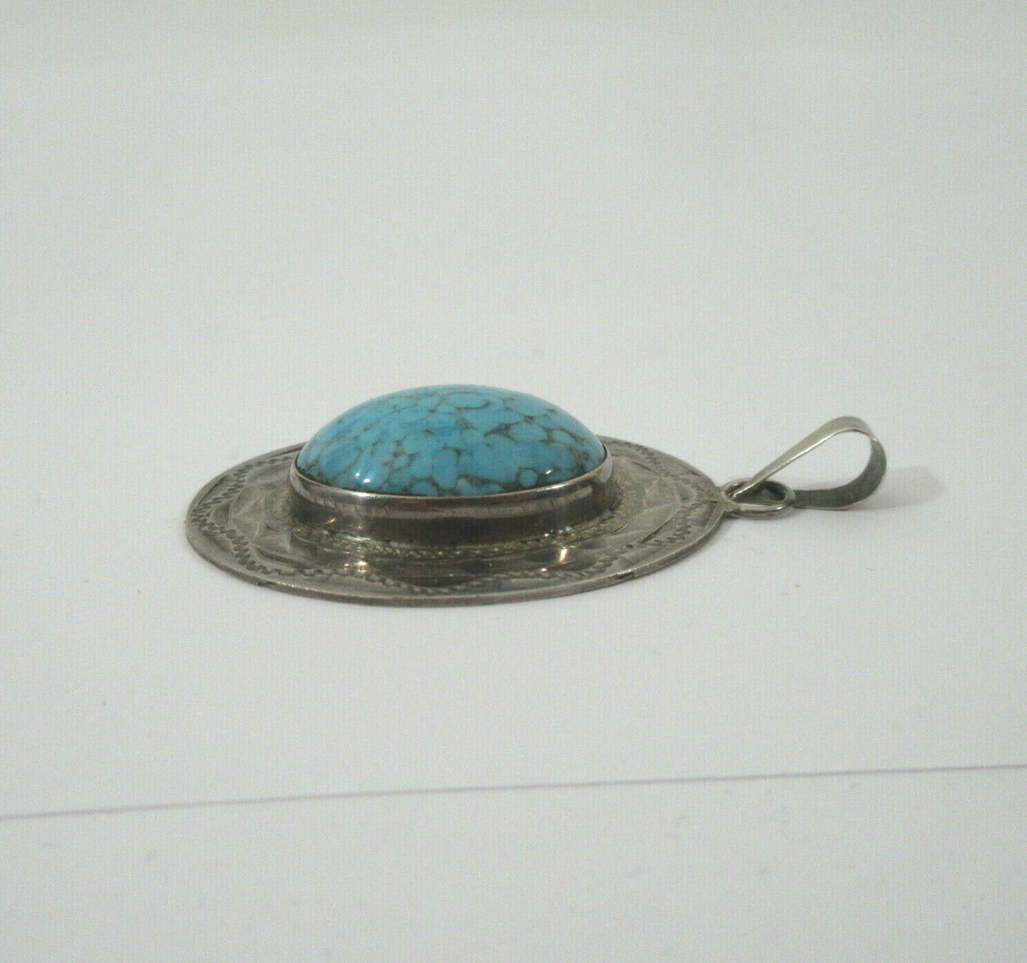 Vtg Large Spider Web Turquoise Pendant Native American Mexico Sterling ...