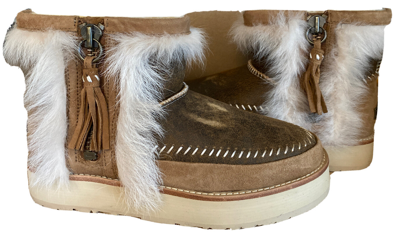 UGG FLUFF PUNK BOOT DISTRESSED TWINFACE SHEEPSKIN CHESTNUT WOMENS 8 US ...