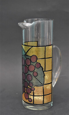 VINTAGE MCM STAINED GLASS CHERRIES FRUIT COCKTAIL PITCHER APPLIED ...