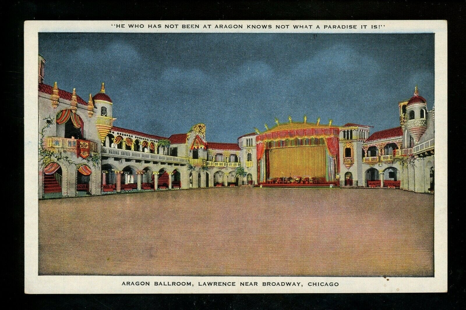 Illinois IL postcard Chicago Aragon Ballroom stage balcony curtains | eBay