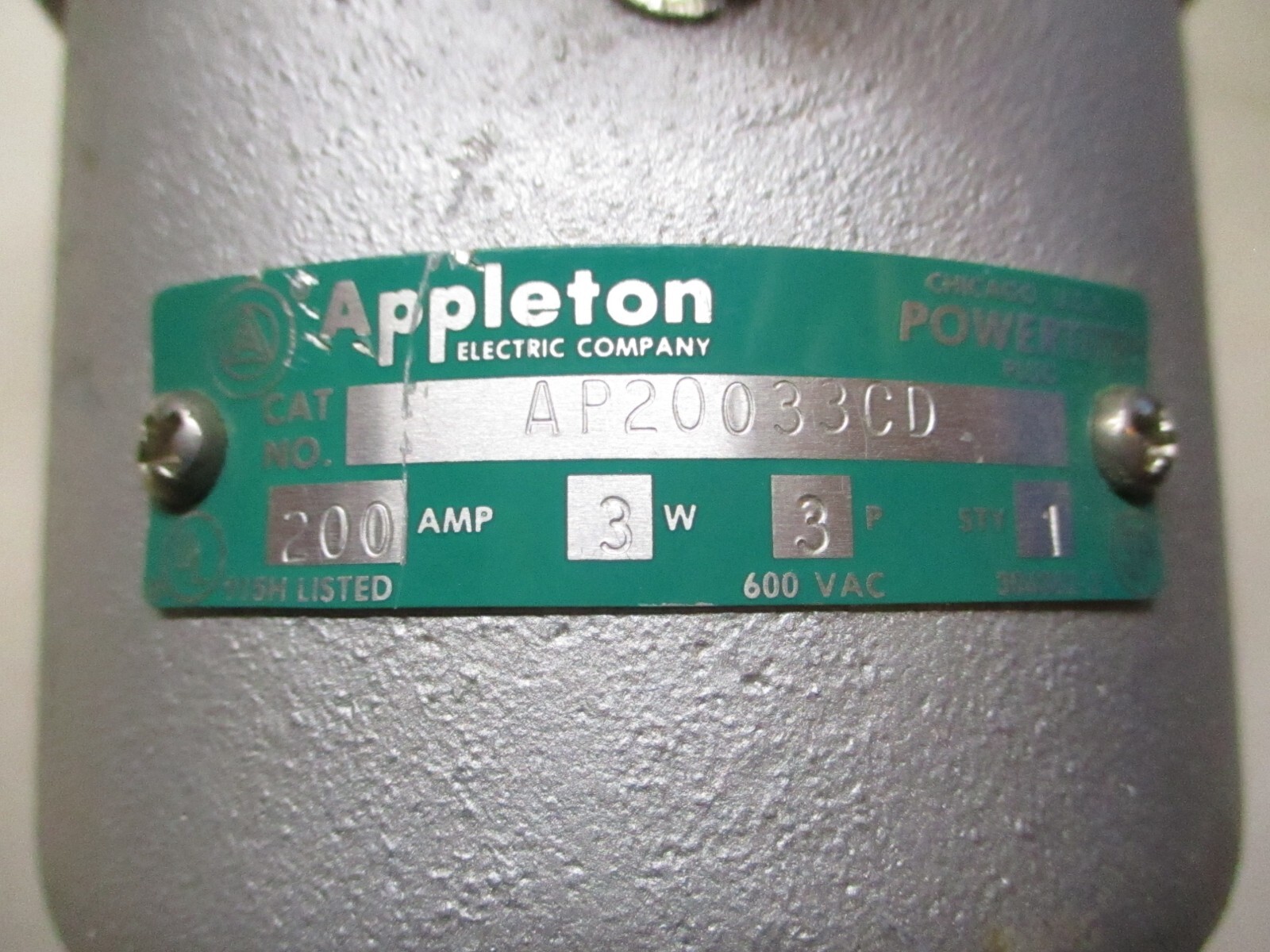 Appleton AP20033CD Powertite Plug 200Amp 3W 3P 600V AC No Grommets | eBay