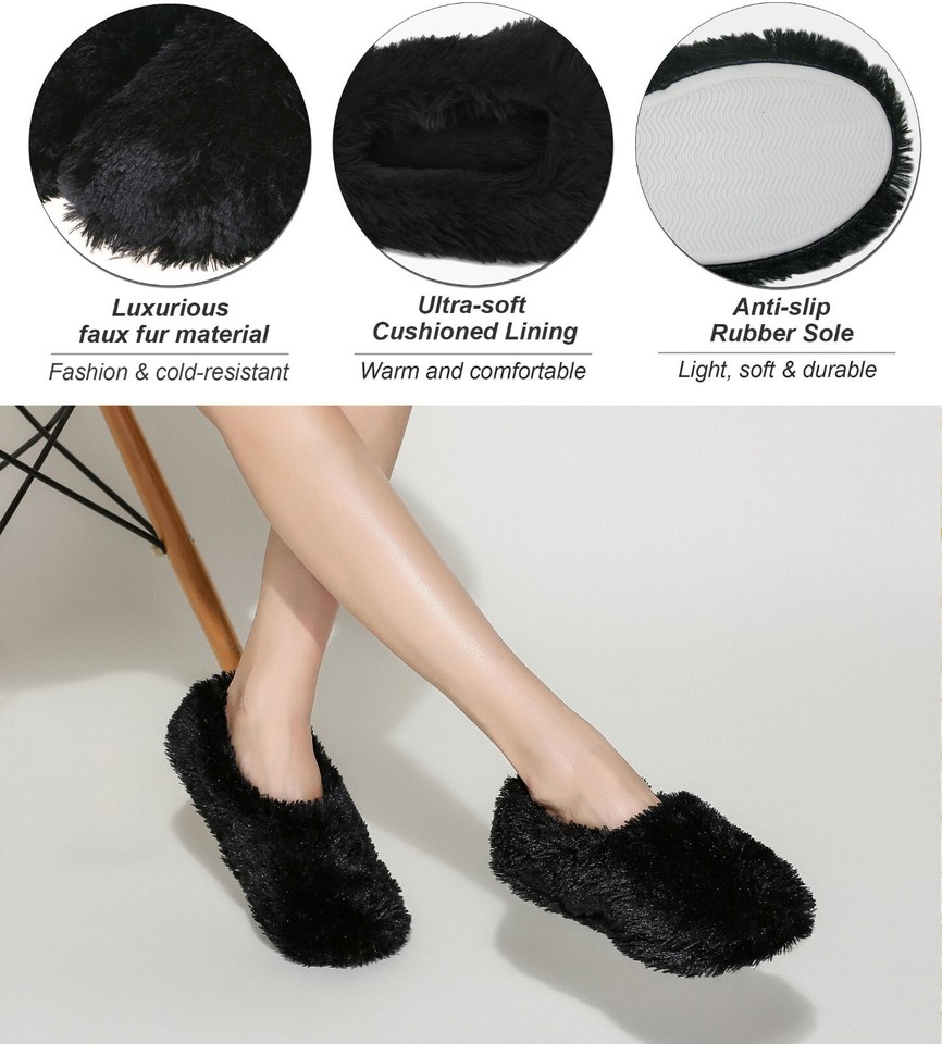 Fuzzy Winter Indoor Slippers for Women, Plush Warm Moccasin Slippers ...