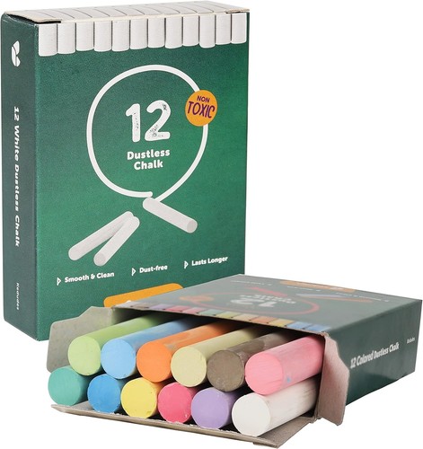 kedudes Chalk for Kids - 24 Pack Colored Chalks for Chalkboard - 12 ...