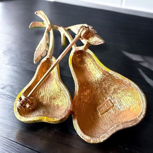 JJ Enamel Pear Brooch Gold Tone Double Fruit Pin Signed Jonette Jewelry ...