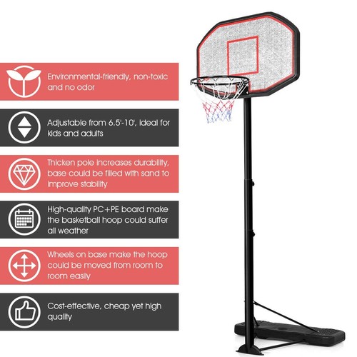 Basketball Hoop 10 Ft Adjustable Height 6.5-10 Ft 43 Inch Backboard ...