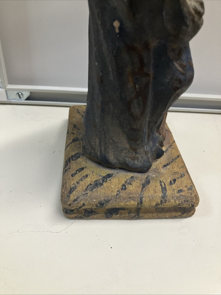 Antique Wood Polychromed painted carved Santos Saint Statue Relic 7 In ...