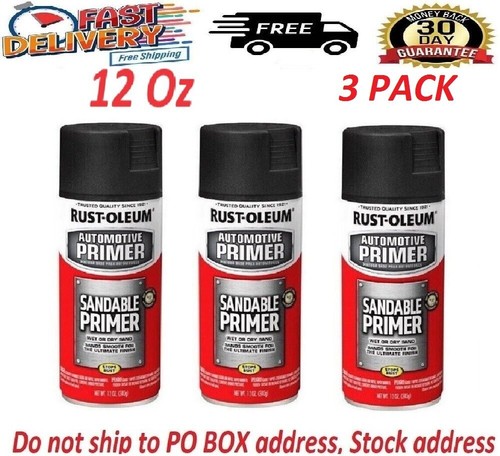 3 Pack Rust-Oleum Automotive Sandable Primer Spray Paint 12 oz Black ...