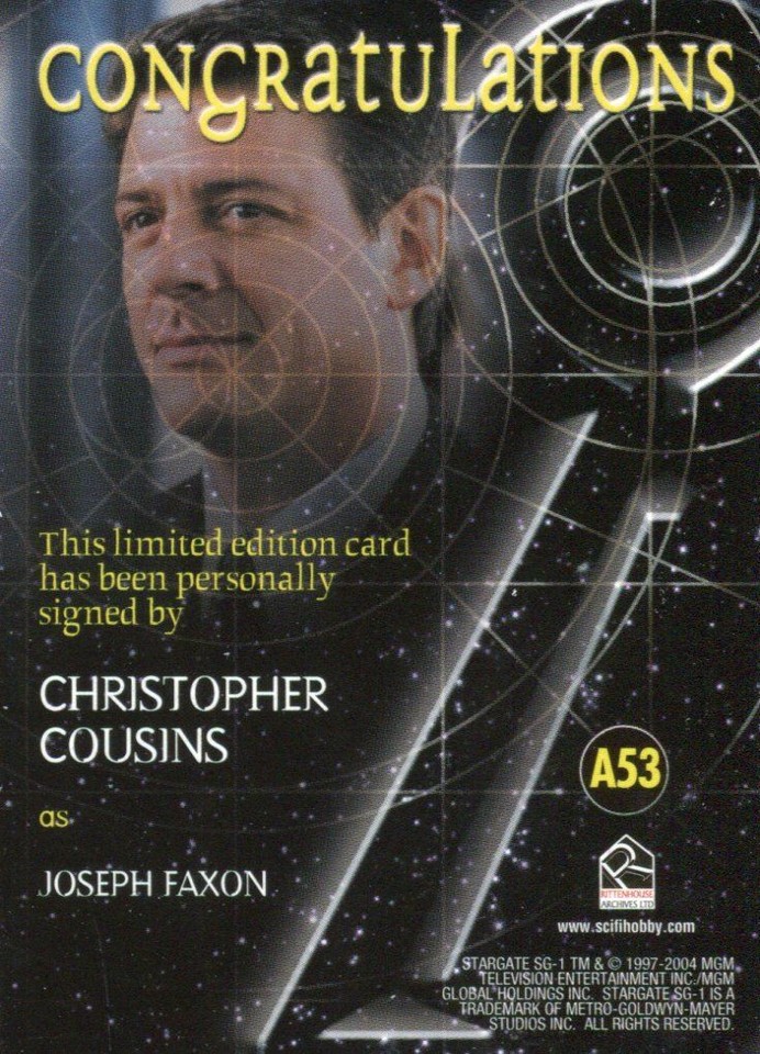 Stargate SG-1 Season Seven Christopher Cousins Joseph Faxon Autograph ...