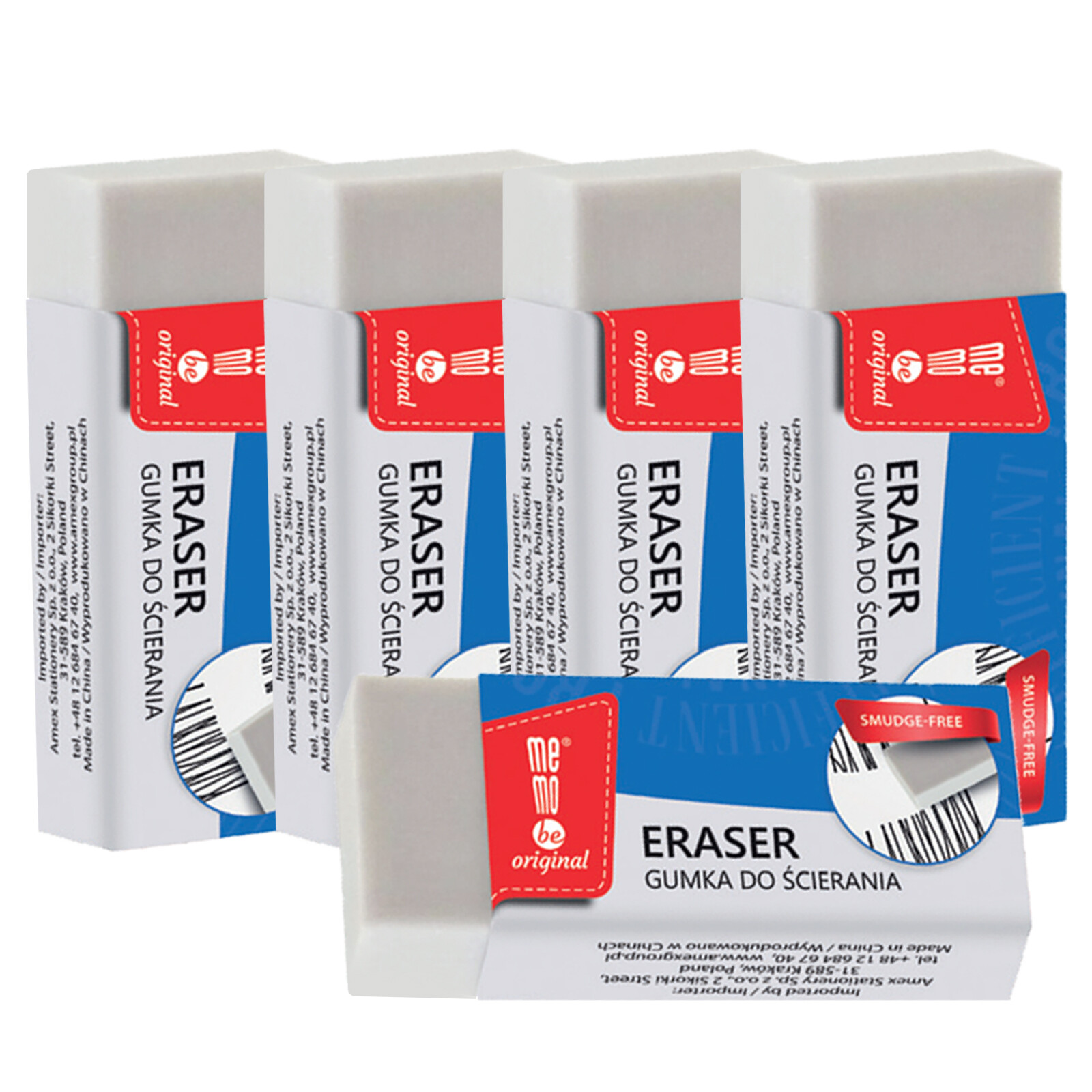 5x Radiergummi Set Radierer PVC-free weiß Radierer für Schule, Büro ...