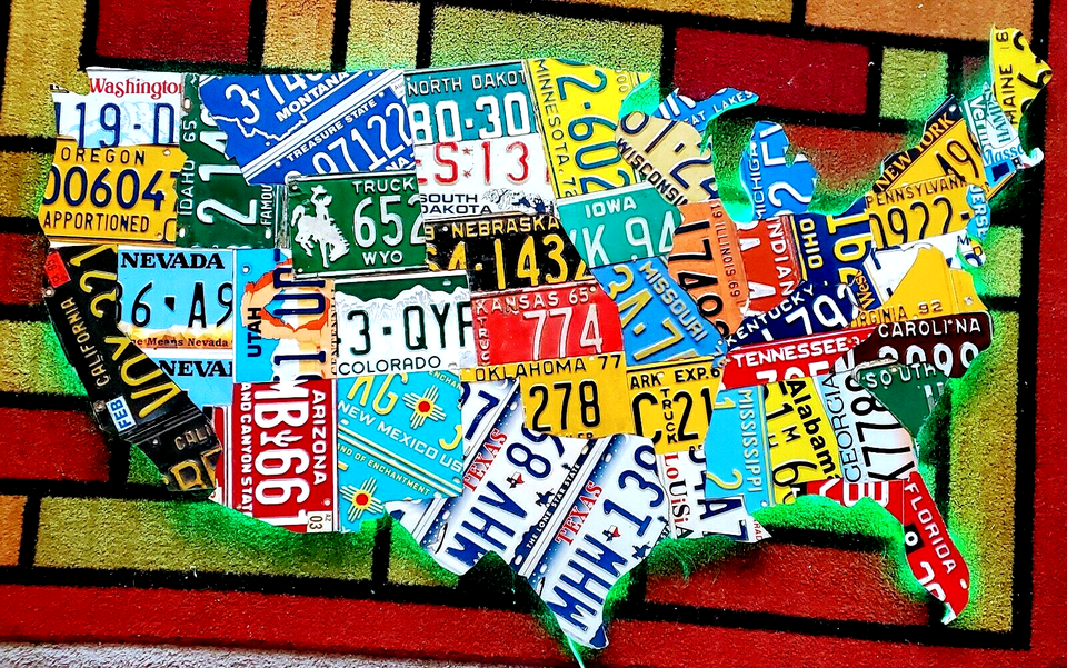 LARGE CUTOUT LED LIGHTED 3-D USA LICENSE PLATE MAP ART - Metal Wall Art ...