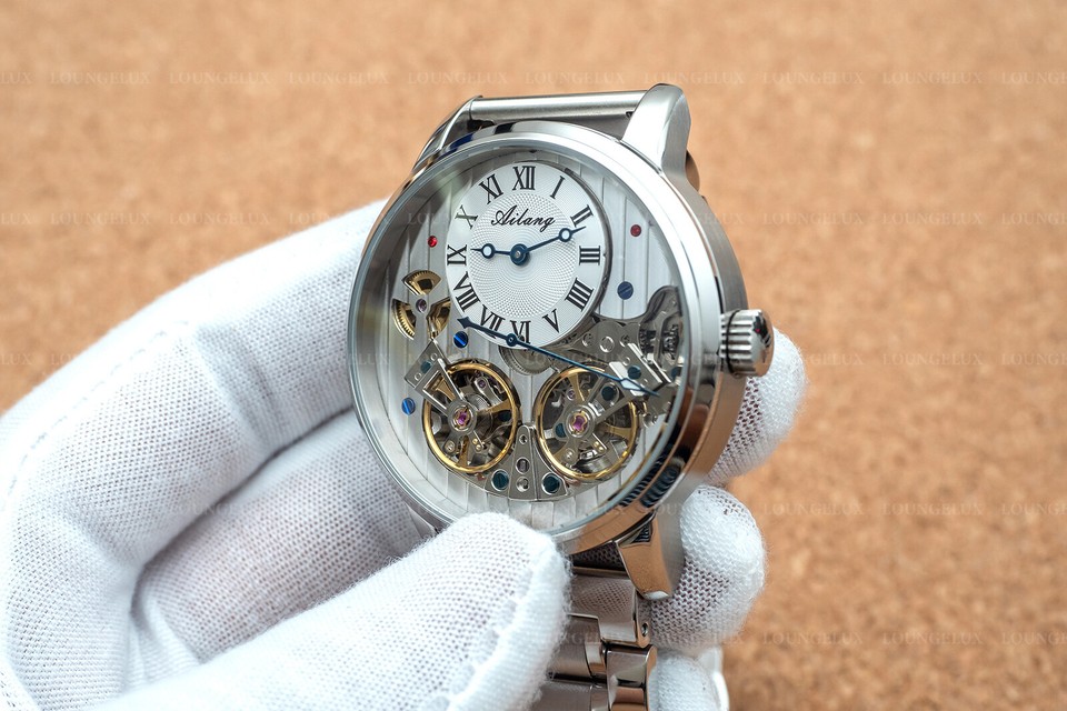 Mens Double Flywheel Automatic Mechanical Watch Silver White Stainless ...