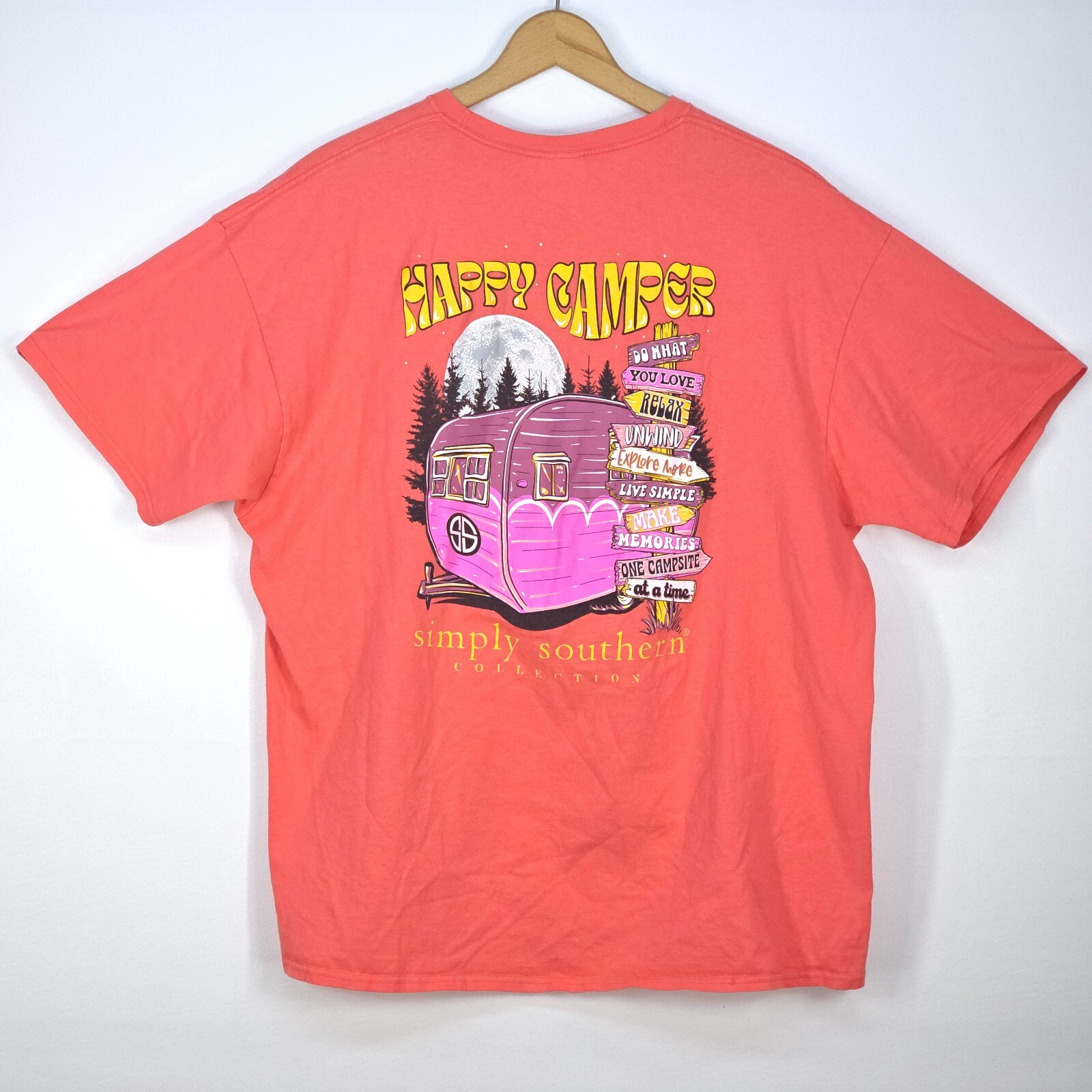 SIMPLY SOUTHERN Happy Camper Shirt Women's 2XL Coral … - Gem