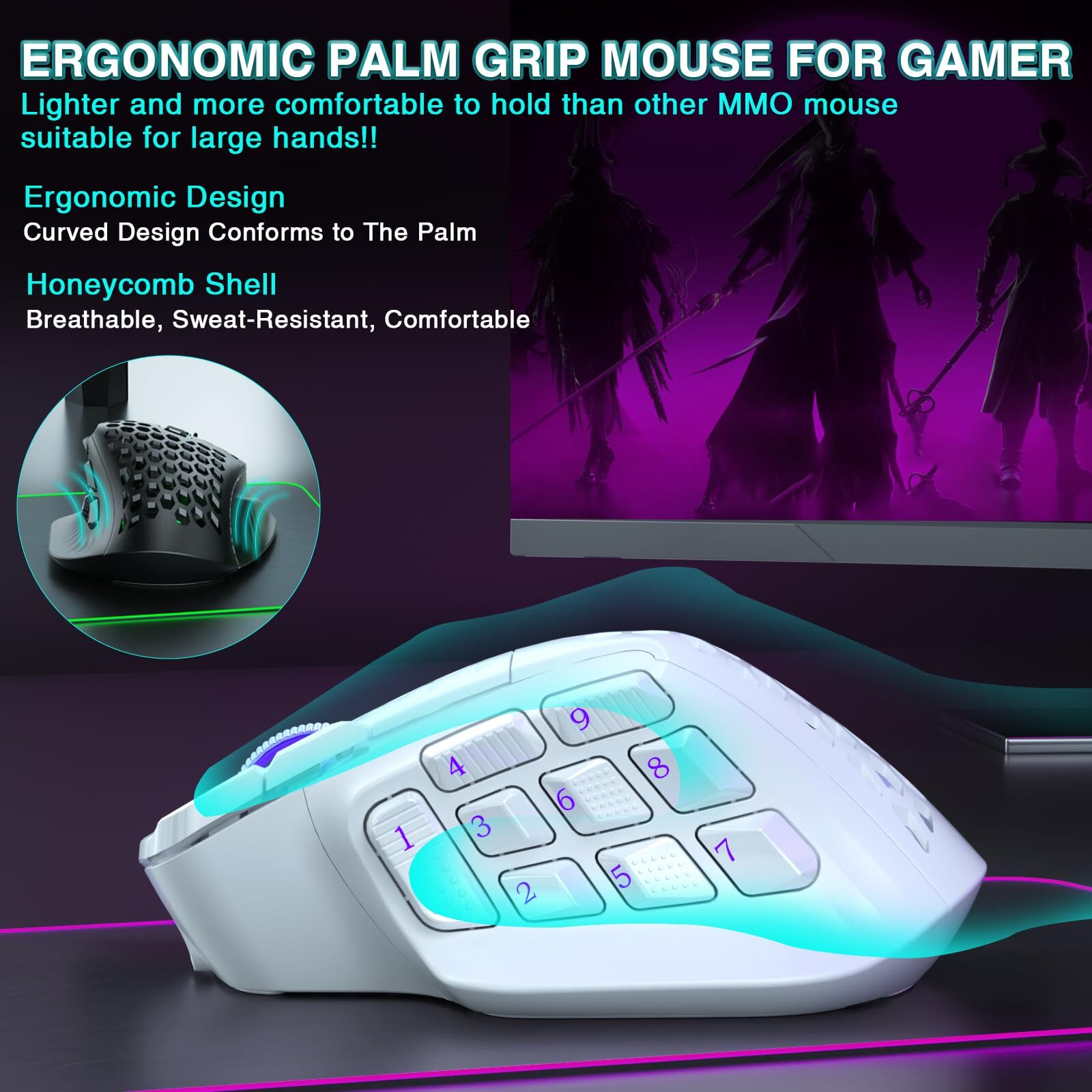 SM809 Pro Wireless MMO Gaming Mouse with 9 Side Buttons24000 DPITriple ...