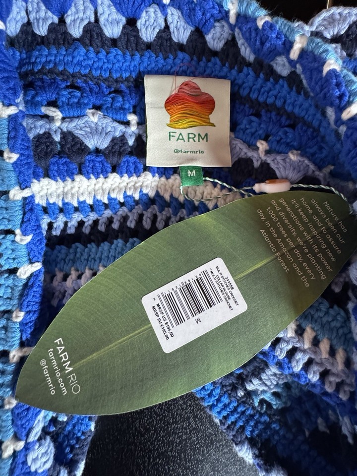 NEW Farm Rio Sz M Blue Multi Stitch Crochet Collar Crop Shrug Sweater ...