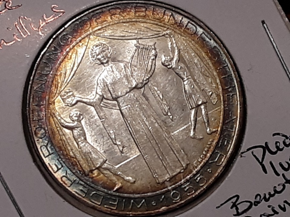 1955 Austria Silver 25 Schilling Unc Beautiful Rainbow Color & Pleasing ...