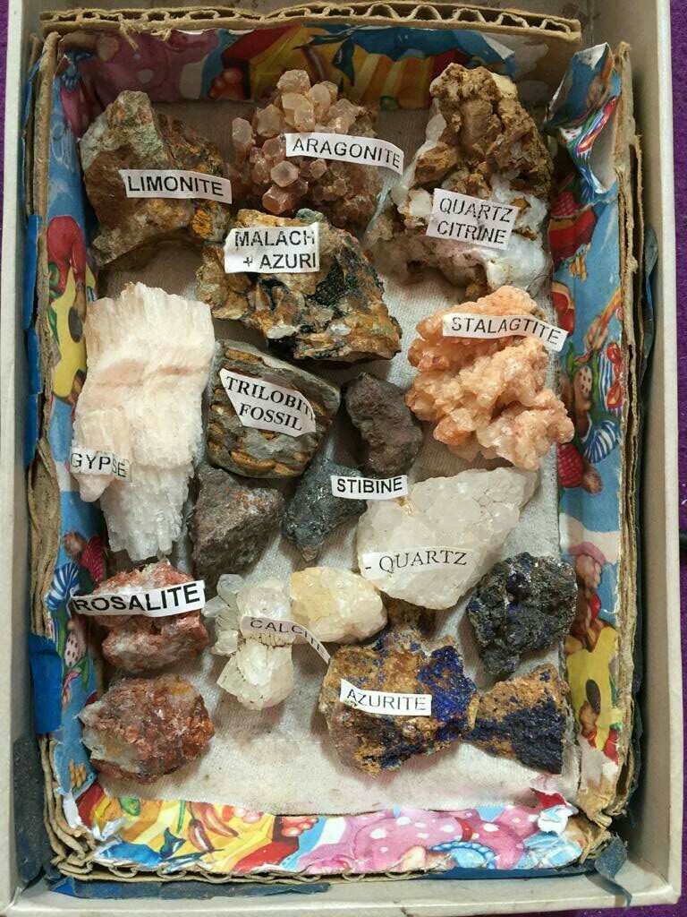 Lot Rock samples in Box Aragonite Quartz Stalagmite Calcite Azurite ...
