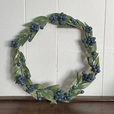 Vtg Painted Tole Metal Blueberry Wreath Shabby Farmhouse Style 11” | eBay