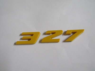 CHEVROLET 327 ENGINE ID FENDER HOOD SCOOP QUARTER TRUNK EMBLEMS YELLOW ...