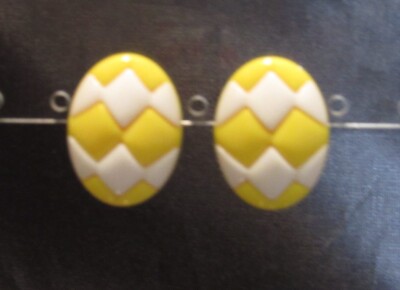 Yellow and White Zig-Zag Pattern Oval Post Earrings | eBay