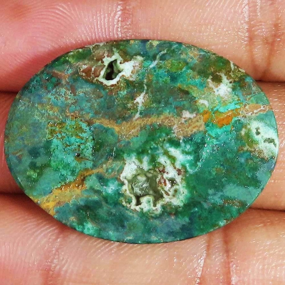 (27X37X6 MM) 67,65 Carat. CHRYSOCOLLA NATURELLE DRUZY OVALE CABOCHON ...