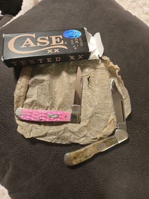 Case XX Bubba Gum Pink Bone min Trapper 6107 lot of 2 61749 L read ...