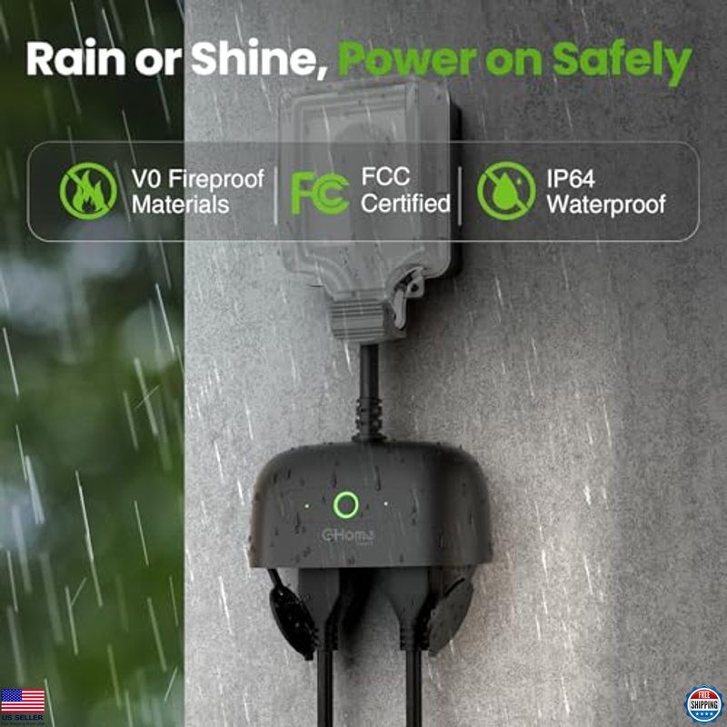 Smart Outdoor Wi-Fi Plug, Dual Sockets, IP64 Waterproof, Works with ...