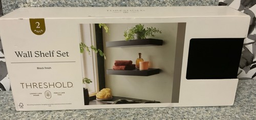 🕋 THRESHOLD Wood Ledge Wall Shelf 16” Black 2 Pieces🆕 | eBay