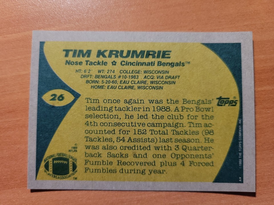 1989 Topps #26 Tim Krumrie - Cincinnati Bengals - All Pro - NFL | eBay