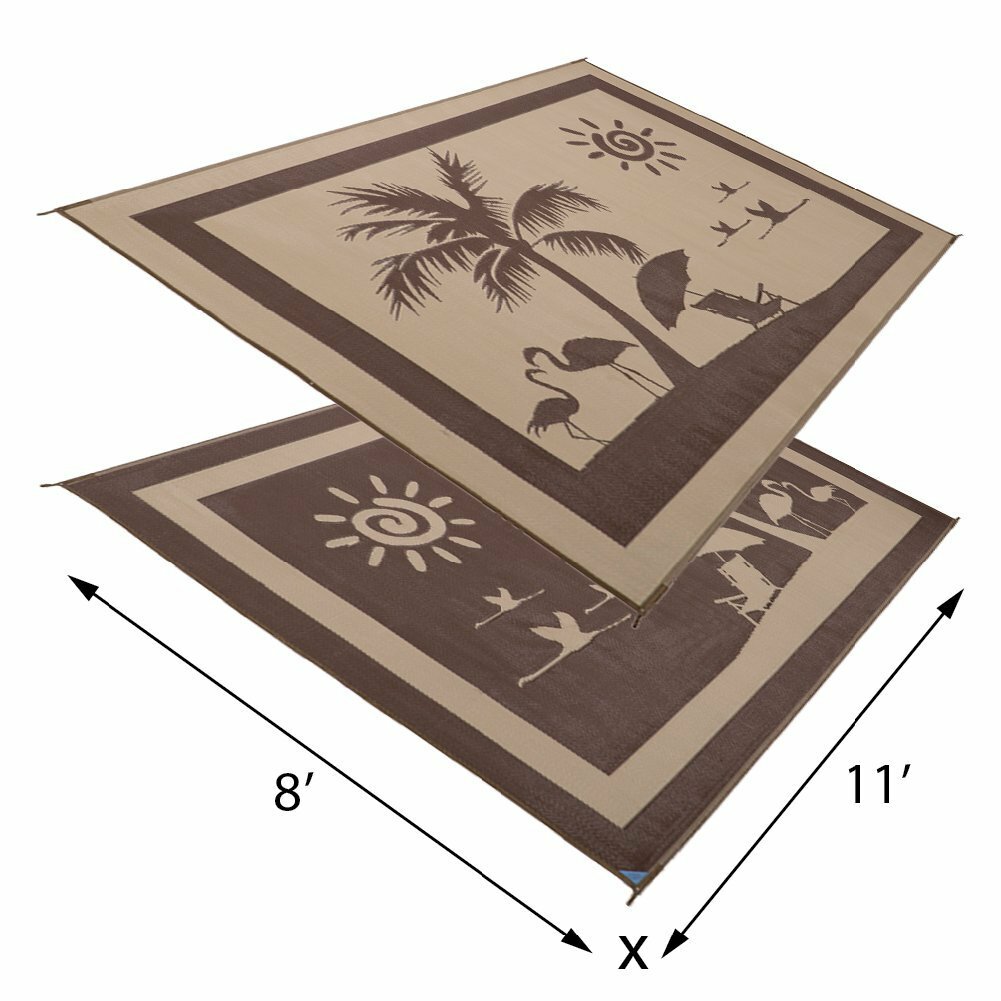 Outdoor Patio Deck RV Mat Reversible Rug 8 x 11 ft Foldable Brown ...